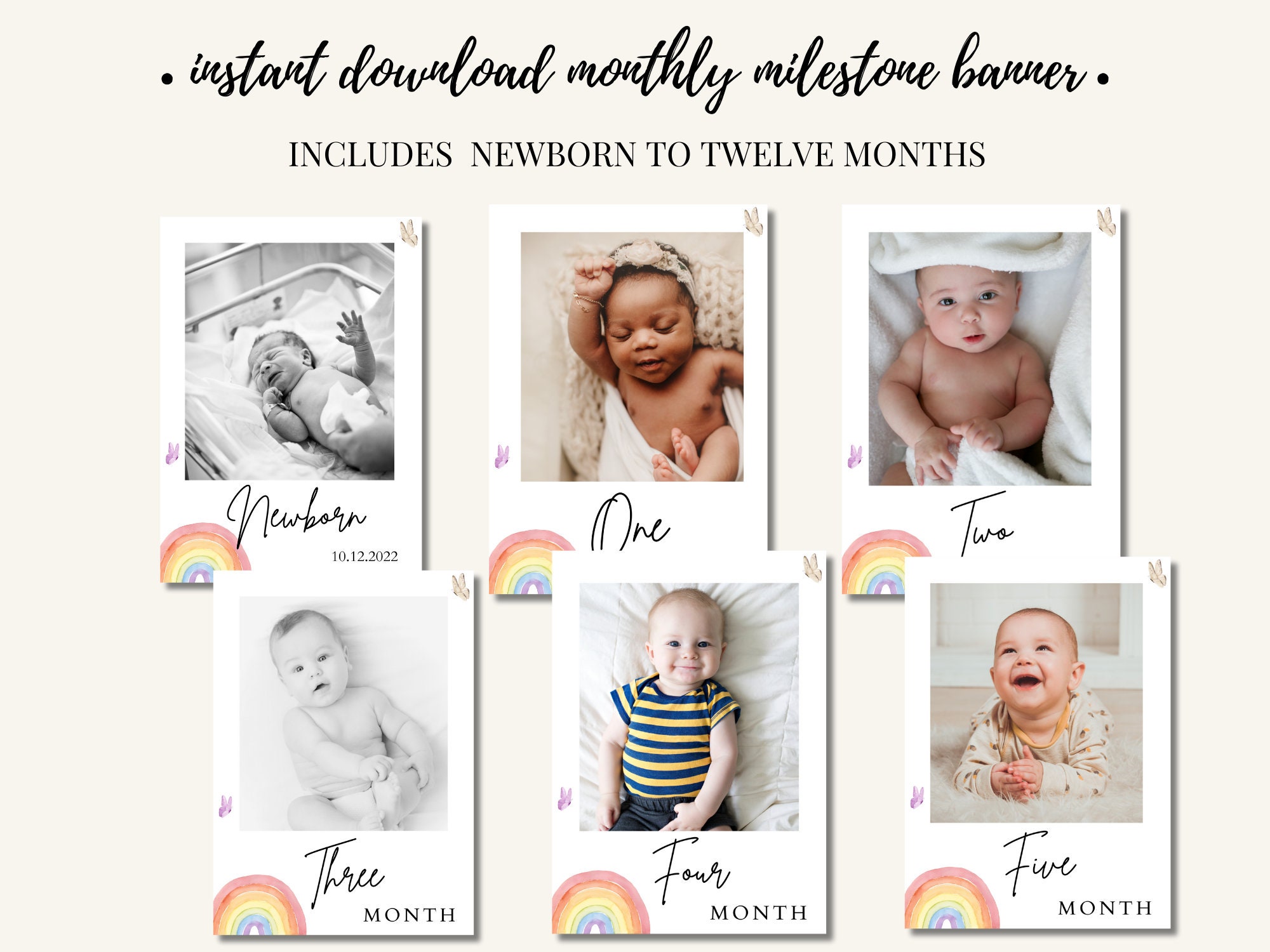 Editable Pastel Rainbow Monthly Photo Banner Customizable - Etsy