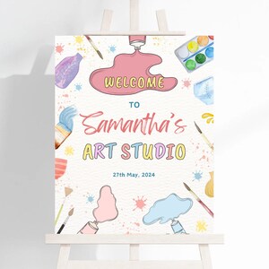 Editable Art Paint Birthday Welcome Sign Pottery Theme Party Welcome ...