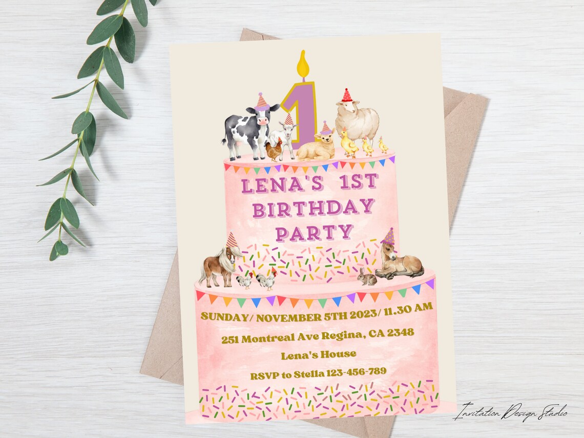 Farm 1st Birthday Invitation Farm Animal Invite Farm Girl - Etsy
