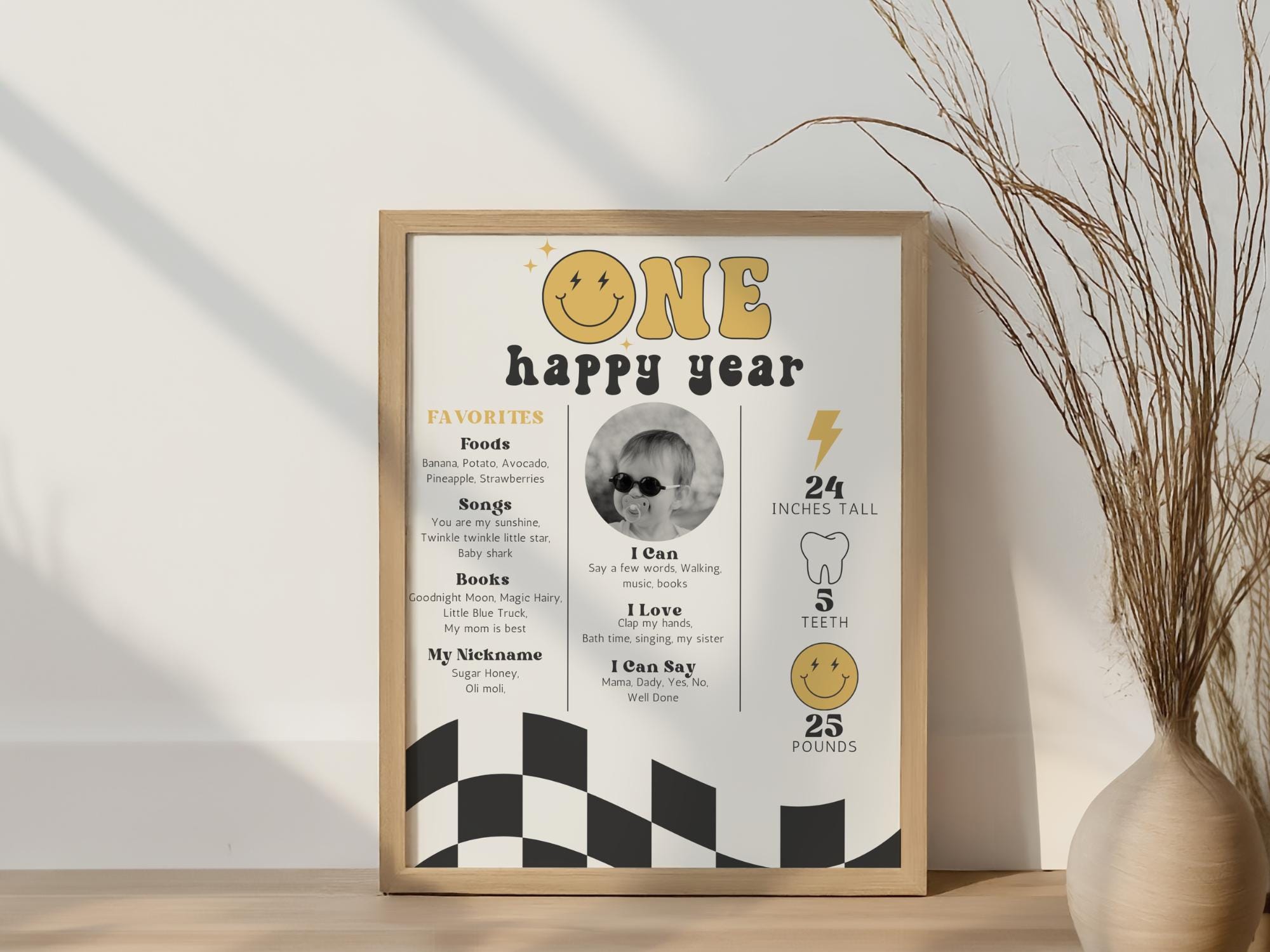 Editable One Happy Dude Milestone Poster Smiley Face Birthday Milestone ...