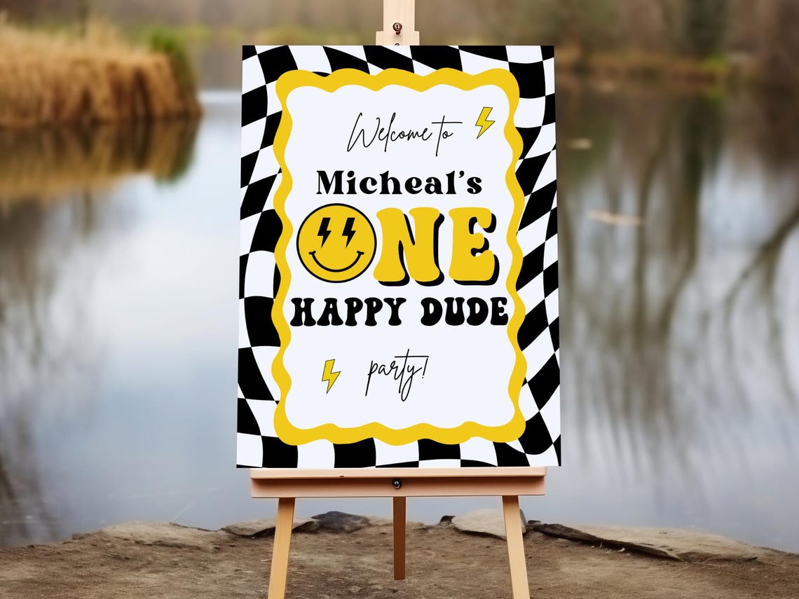 One Happy Dude Welcome Sign Lightning Bolt Smile Welcome Sign Smiley ...