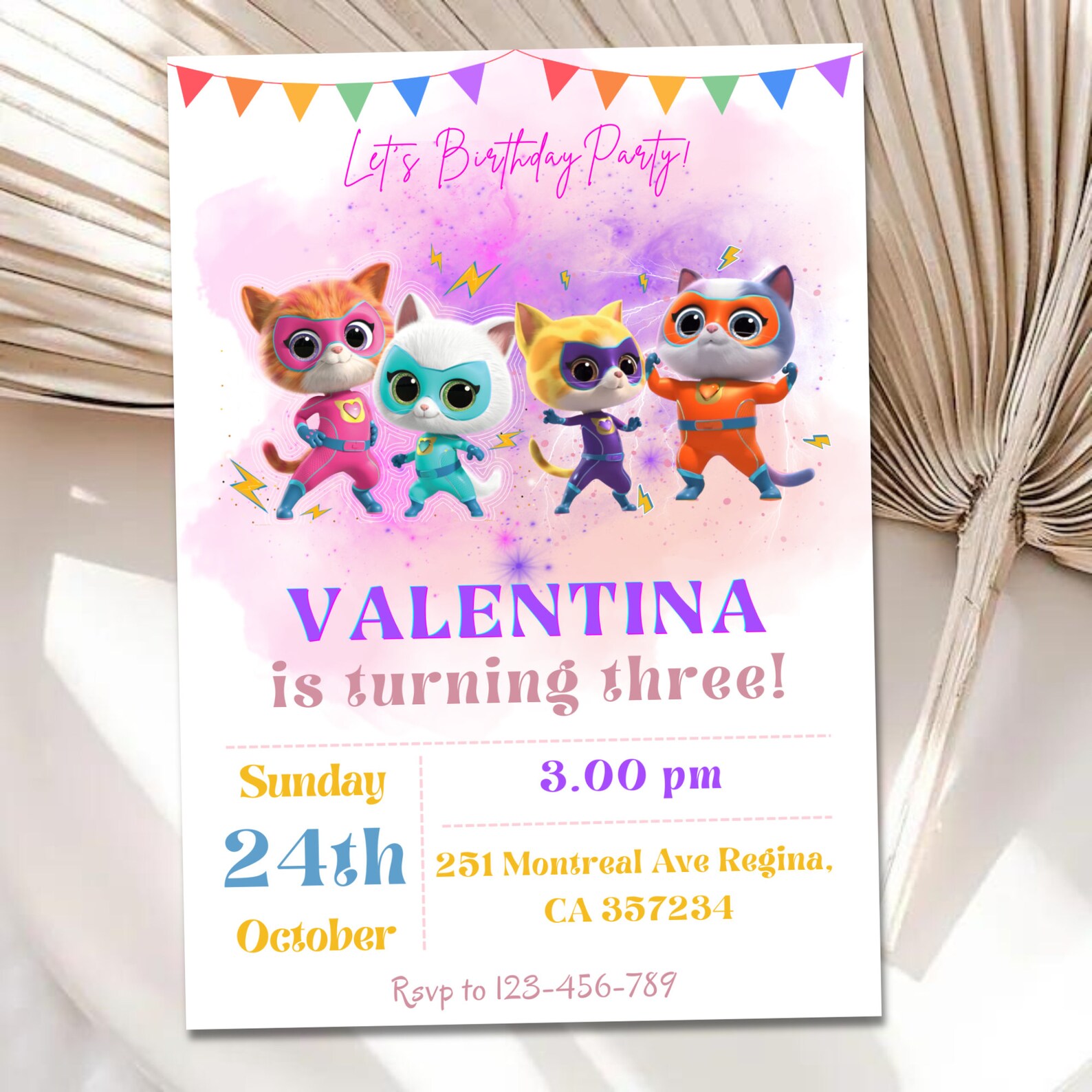 Editable Super Kitty Birthday Invitation - Superkitties Party Invite ...
