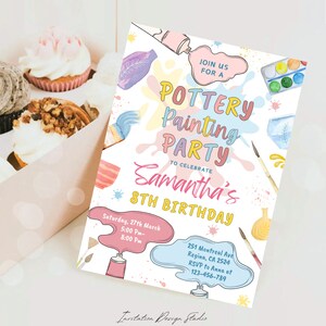 Pottery Painting Birthday Party Invitation Colorful Pottery Painting ...
