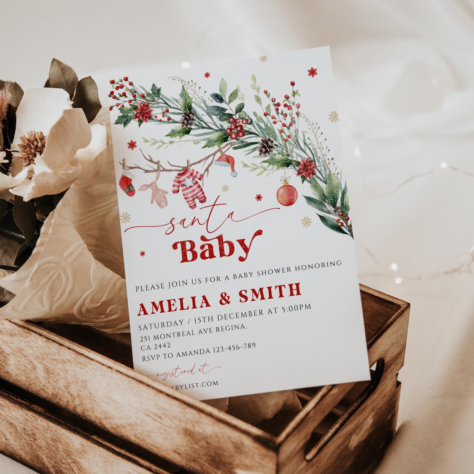 Editable Santa Baby Shower Invitation Christmas Baby Shower Invitation ...