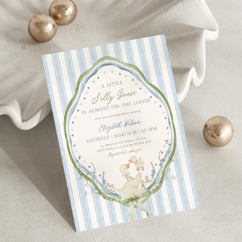 Silly Goose Blue Baby Shower Invitation, A Little Silly Goose on the ...