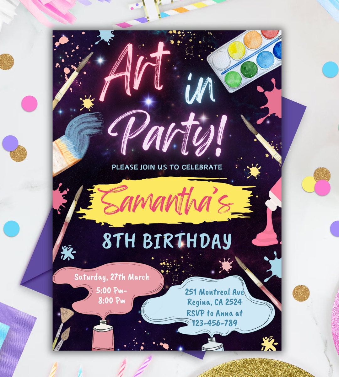 Editable Art Painting Birthday Invitation Pottery Painting Party Cute ...