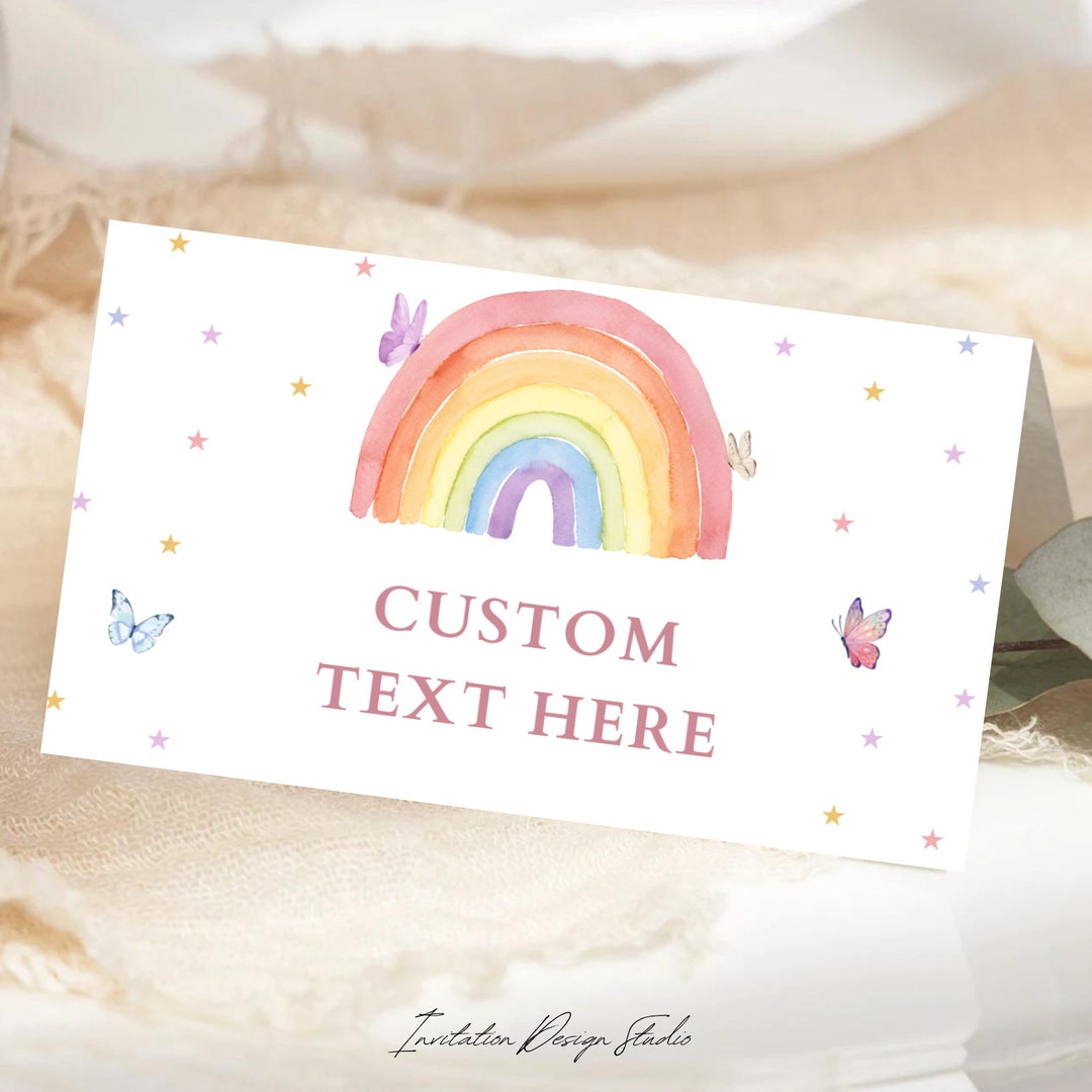 Editable Rainbow Birthday Place Cards - Customizable Food Tent Labels ...