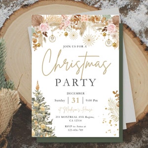 Editable Boho Christmas Party Invitation - Jingle and Mingle Boho Theme ...
