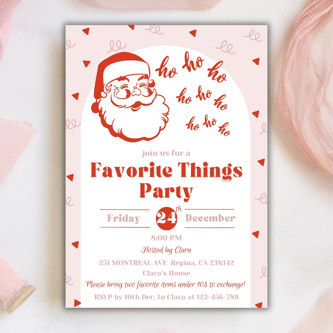 Pink Favorite Things Party Invitation Editable Holiday Party Invite ...