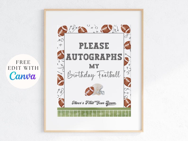 First Year Down Birthday Autograph Sign 1st Year Down Football Party ...