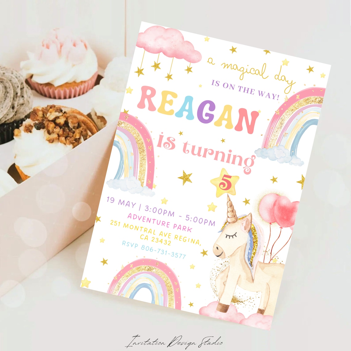 Editable Rainbow Unicorn Birthday Invitation Rainbow Theme Party ...