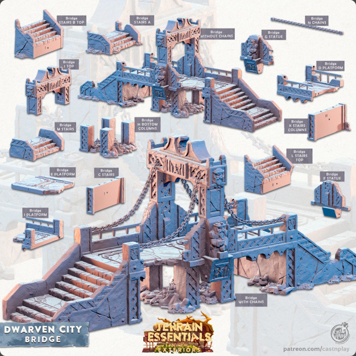 Bridge Dwarven City Terrain Essentials 3D Scenery 28mm D&D Dnd Fantasy ...