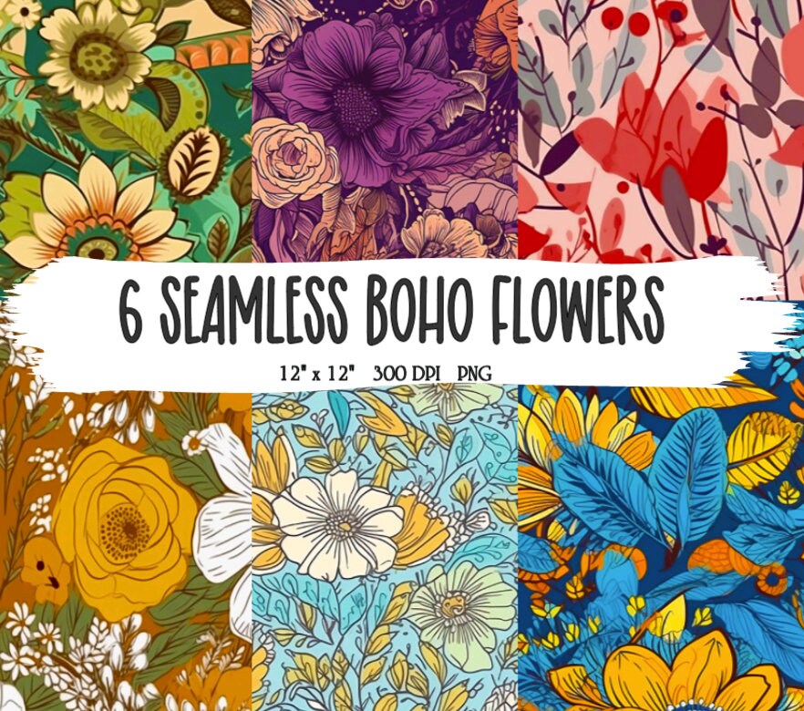 Beautiful Seamless Boho Flower Digital Paper Seamless Pink Mustard ...