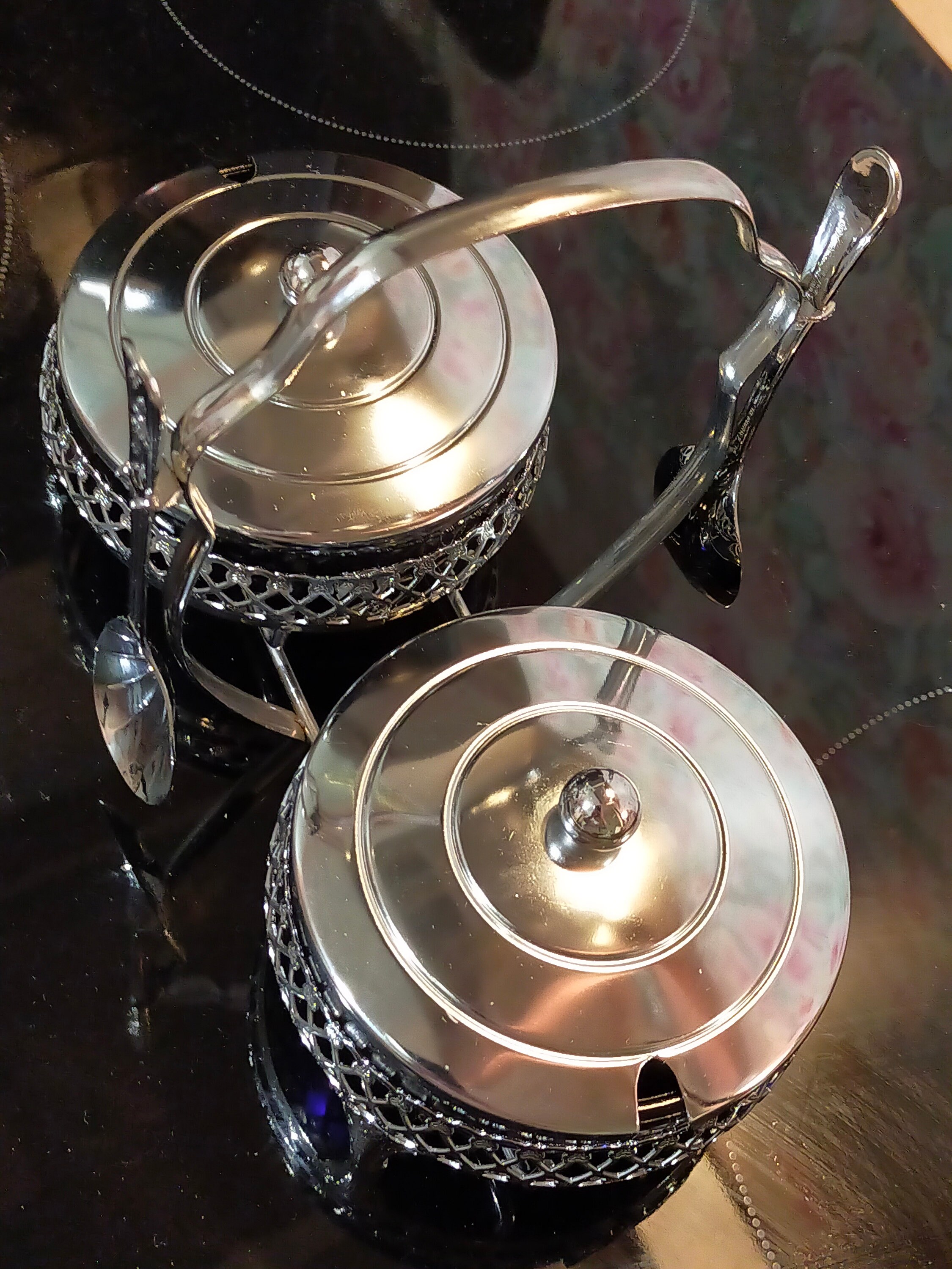 Vintage Chrome and Cobalt Blue Glass Condiment Set - Etsy