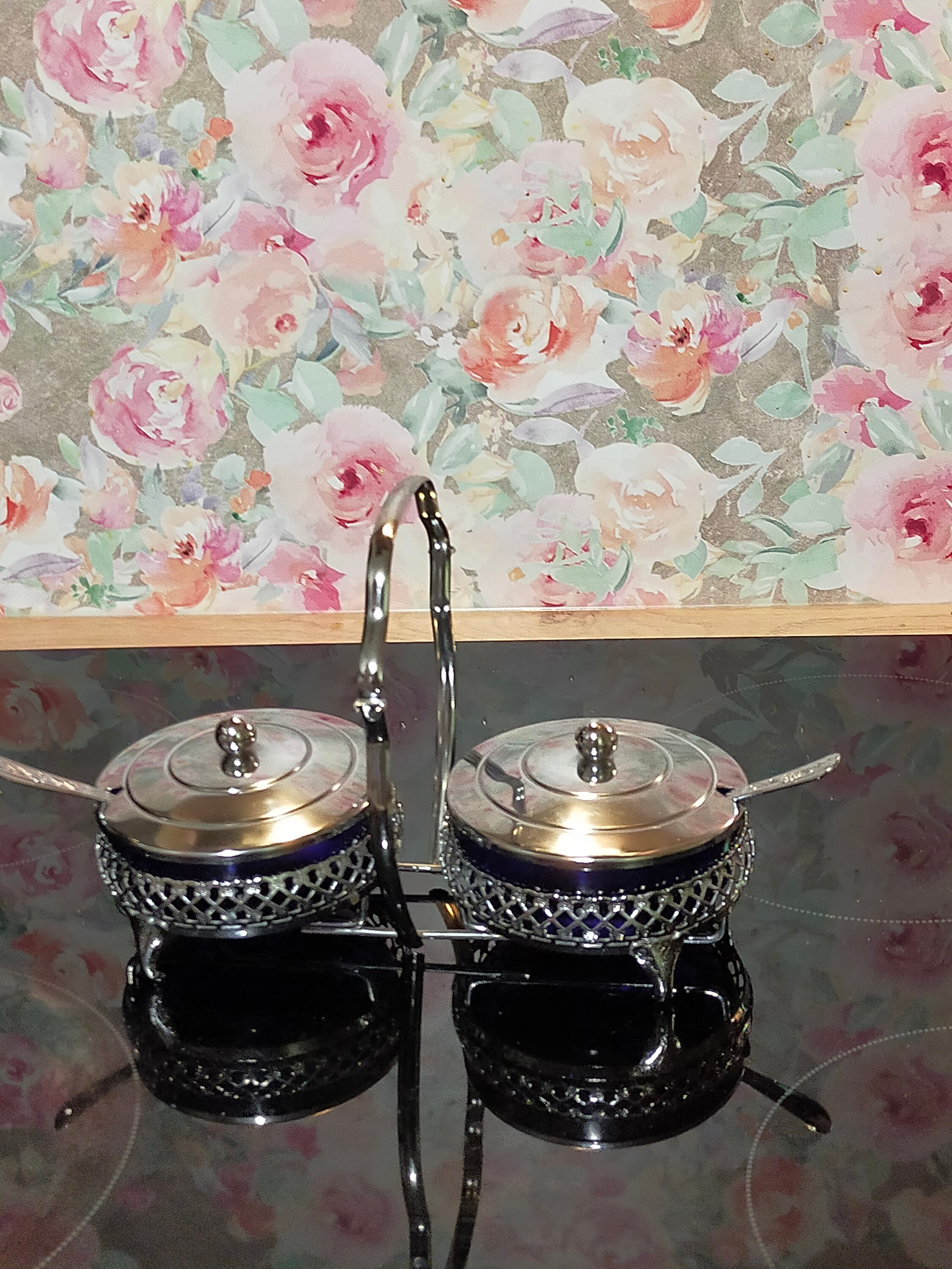 Vintage Chrome and Cobalt Blue Glass Condiment Set - Etsy