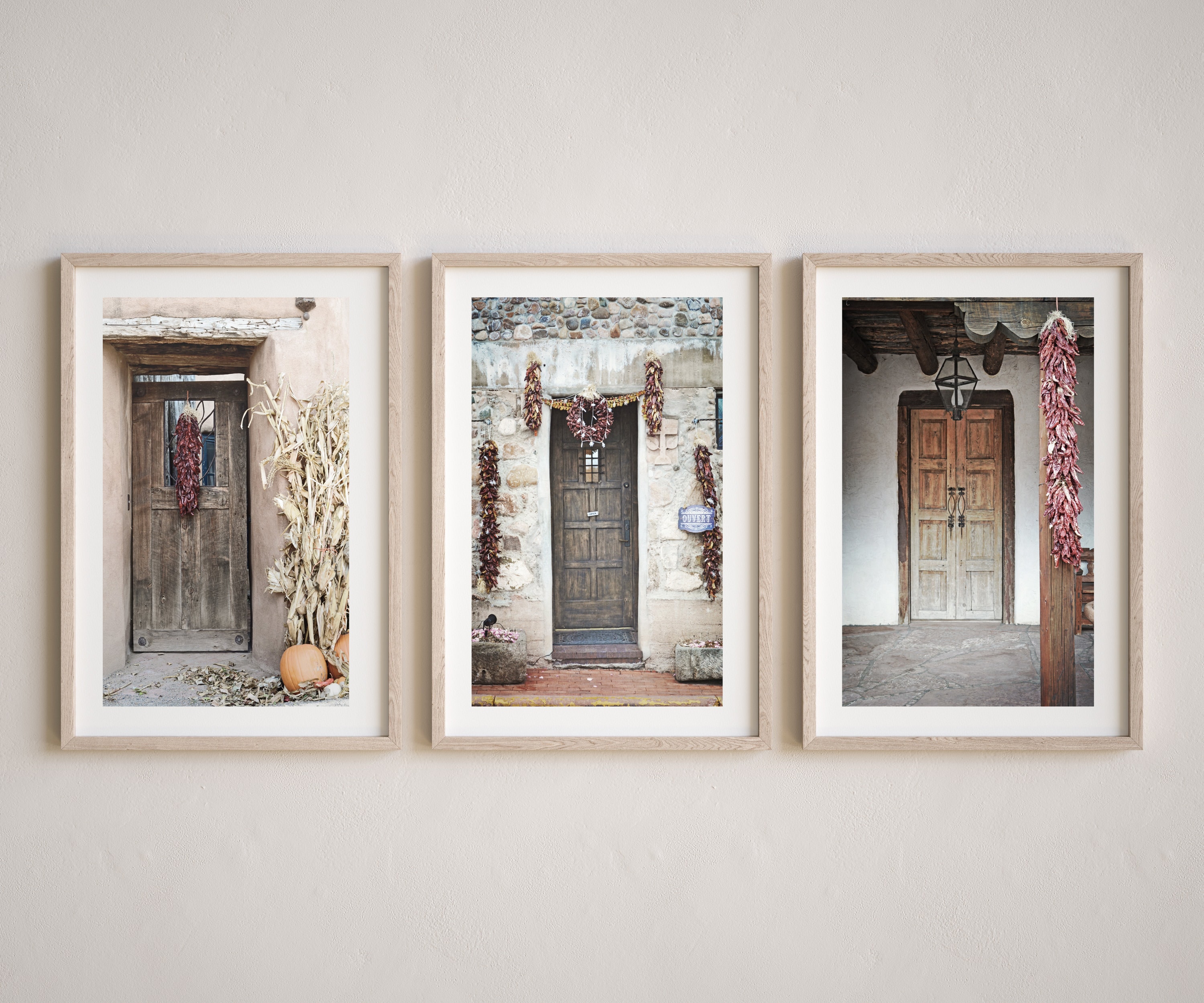 Southwest Doors Prints Set, Set of 3, Rustic Home Decor, Red Chilis ...