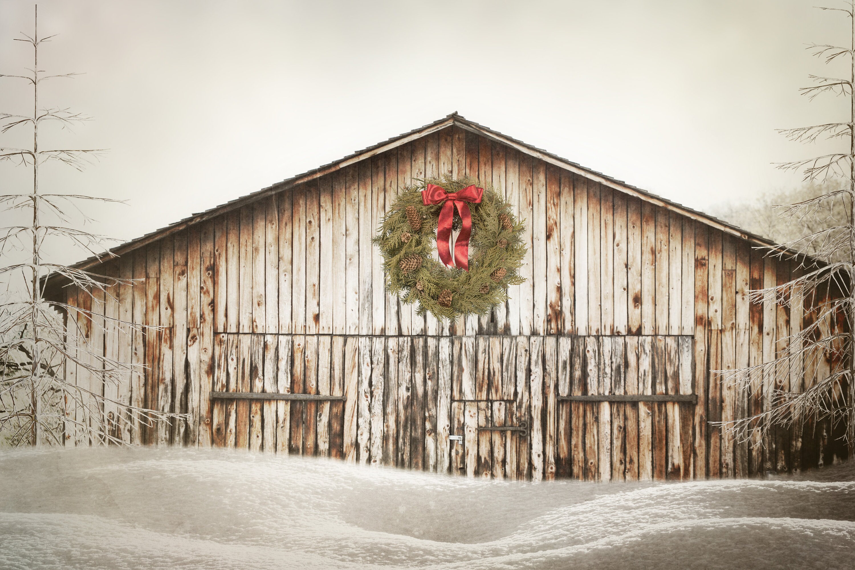 Barn Photography Print, Rustic Farmhouse Decor, Christmas Wreath ...