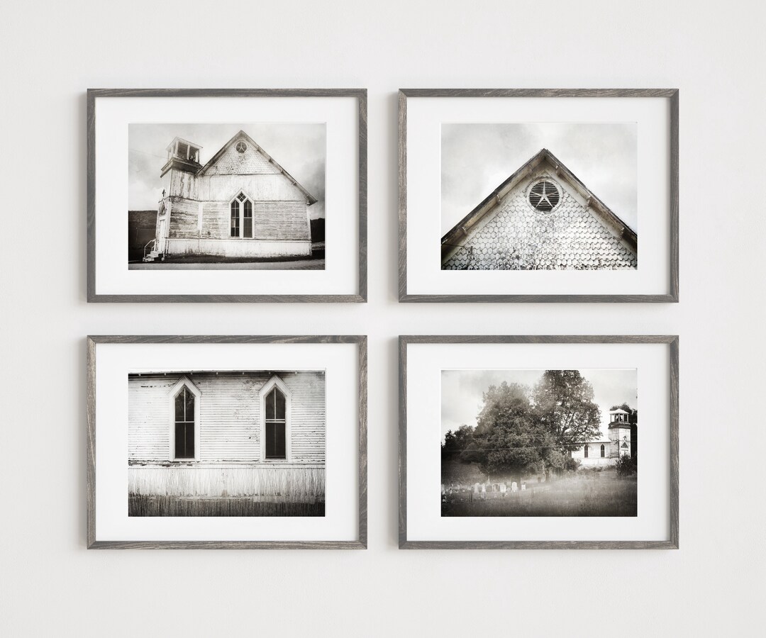 Country Churches Photography Prints, Set of 4, Farmhouse Decor, Sepia ...