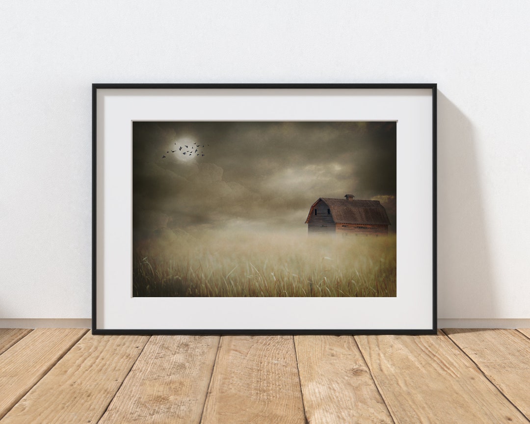 Barn Photography Print, Digital Art, Full Moon, Farmhouse Decor ...