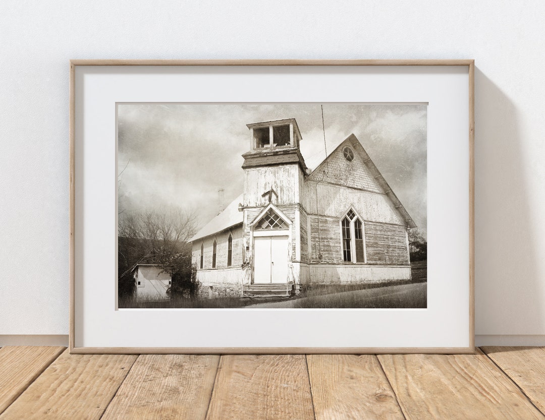 Church Photography Print, Rustic Home Decor, Farmhouse Decor, White ...