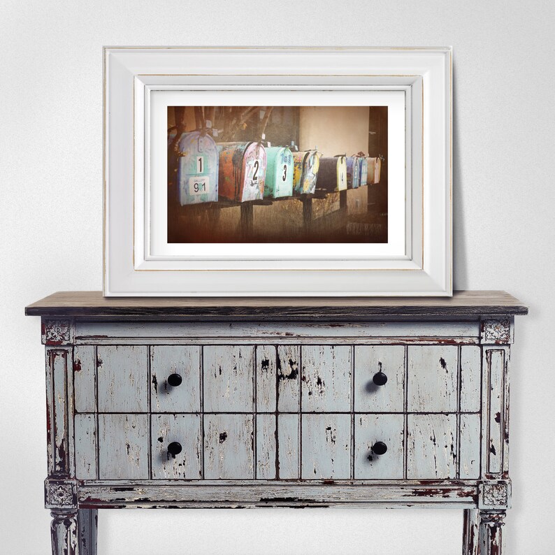 Vintage Mailboxes Photography Print, Rustic Farmhouse Mailbox Decor ...