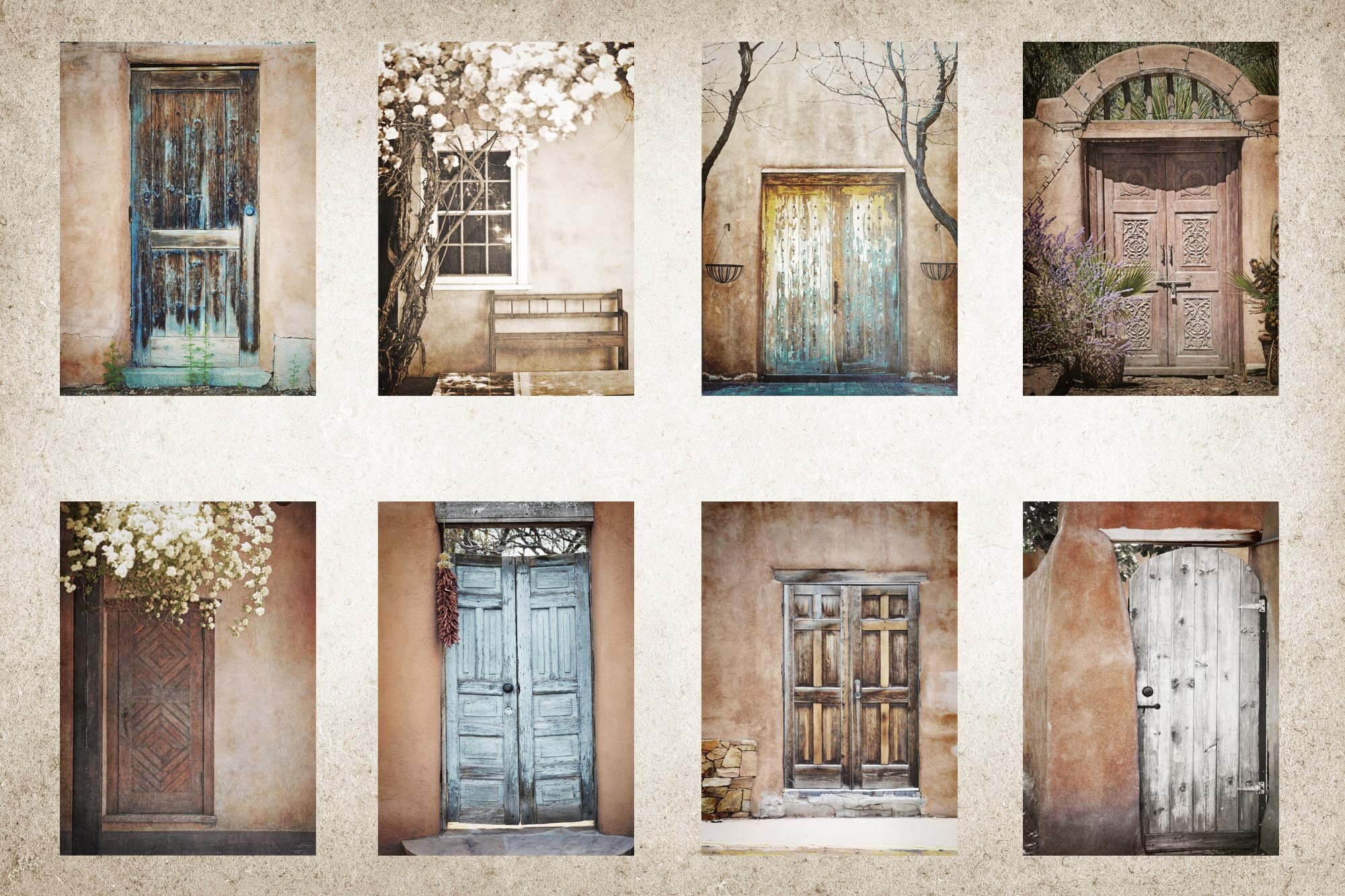 Southwest Doors Photography Prints, Set of 8 Prints, Rustic Adobe ...