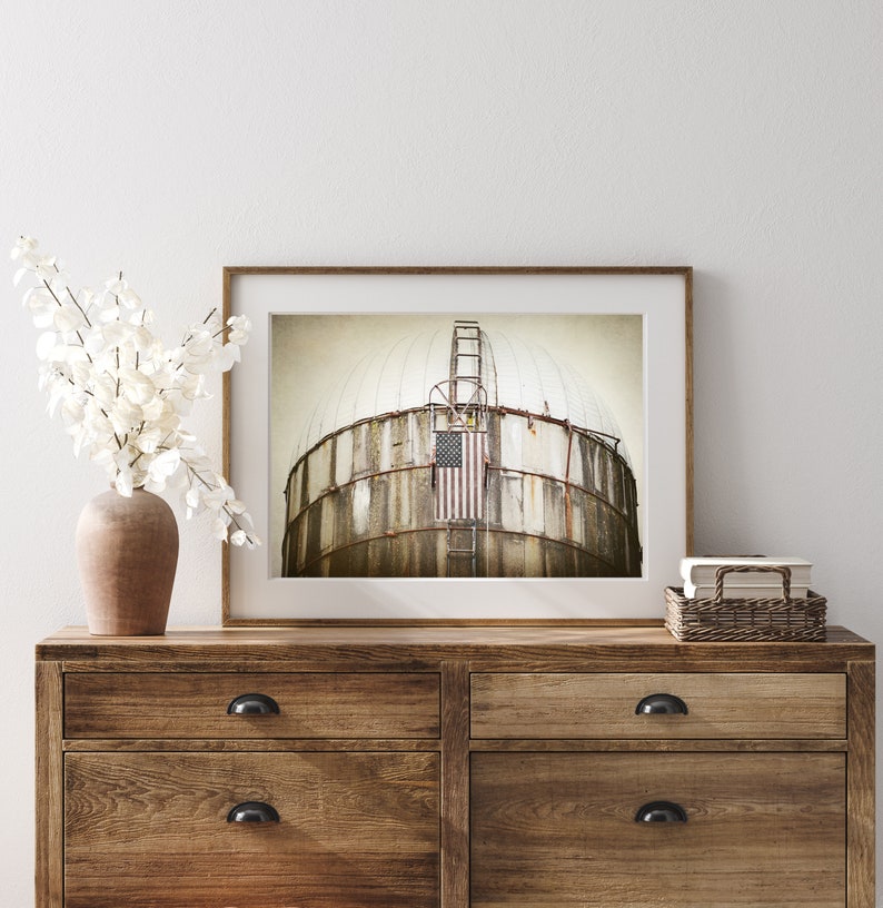 Barn Silo Photography Print, Rustic Farmhouse Decor, American Flag Barn ...
