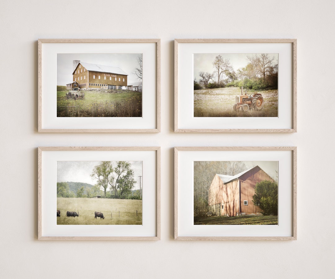Farmhouse Barns Photography Prints Set, Set of 4 Prints, Rustic Home ...