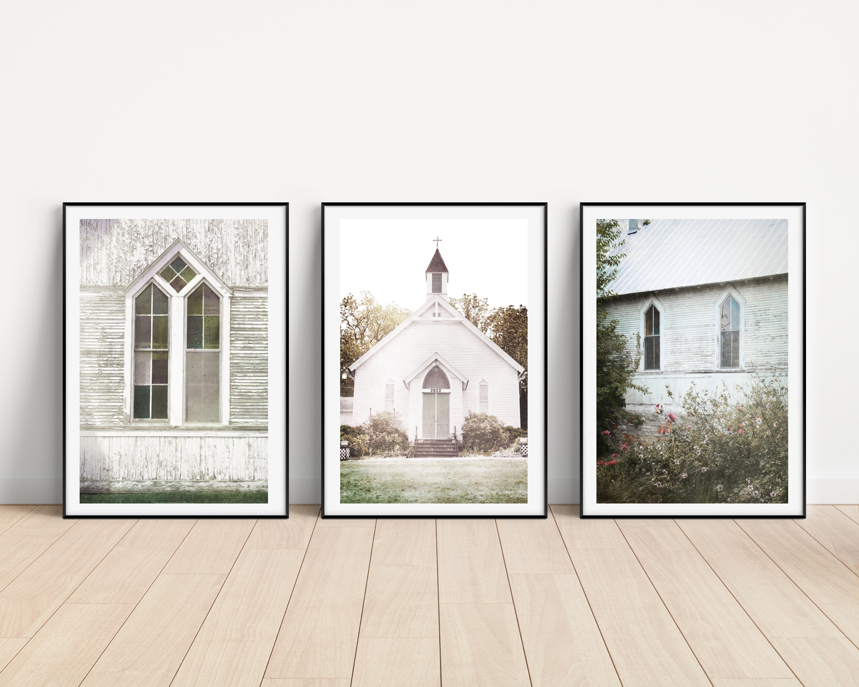 Country Churches Photography Prints, Set of 3 Prints, Rustic Farmhouse ...