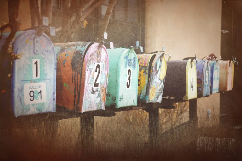 Vintage Mailboxes Photography Print, Rustic Farmhouse Mailbox Decor ...