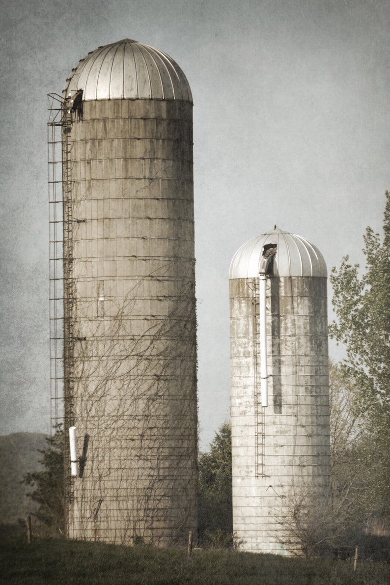 Barn Silos Photography Print, Rustic Farmhouse Decor, Farm Wall Art ...
