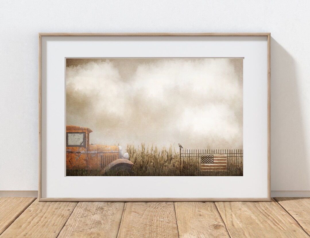 Vintage Farm Truck Photography Print, Rustic Farmhouse Decor, Cornfield ...
