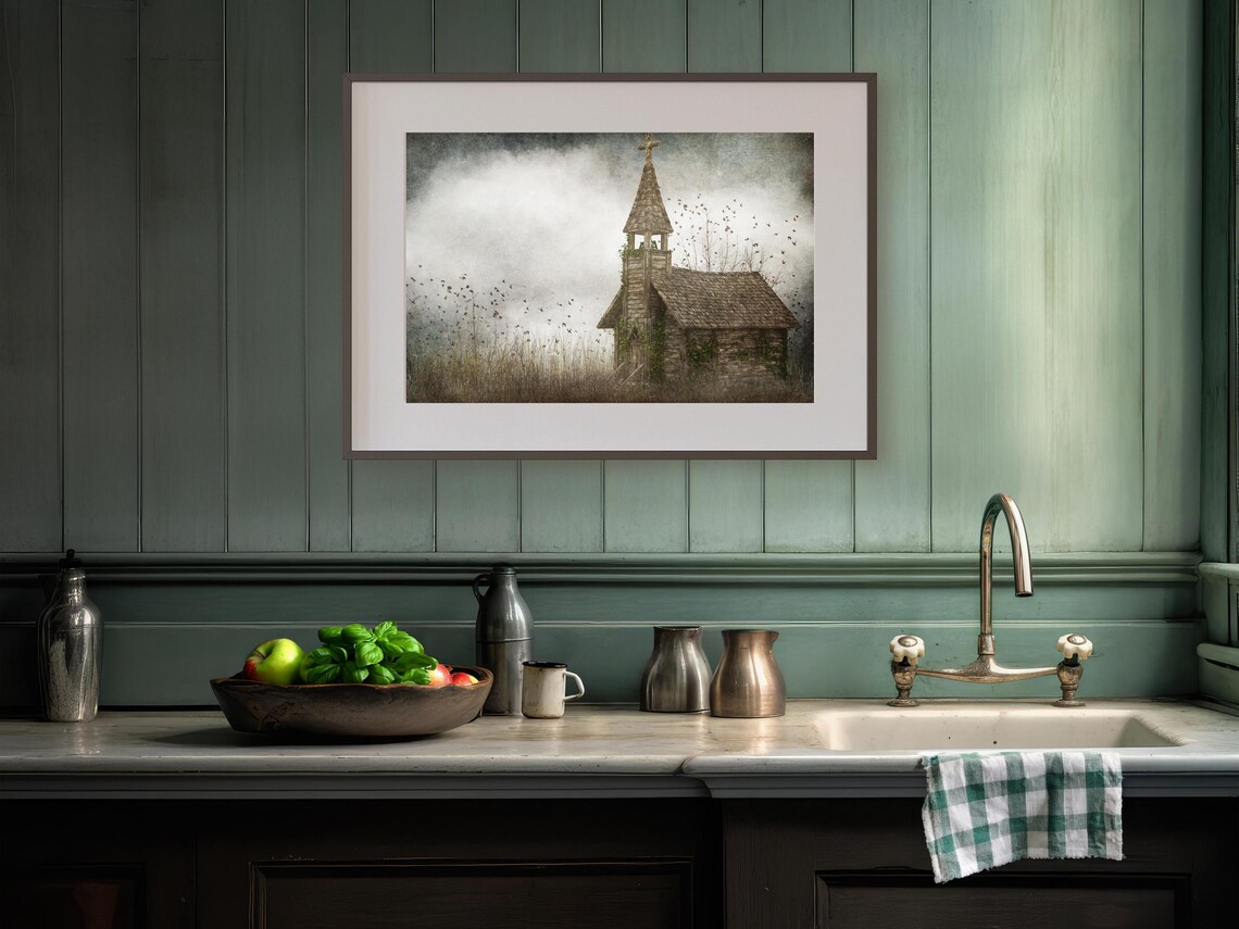 Country Church Photography Print, Farmhouse Decor, Digital Art, Rustic ...
