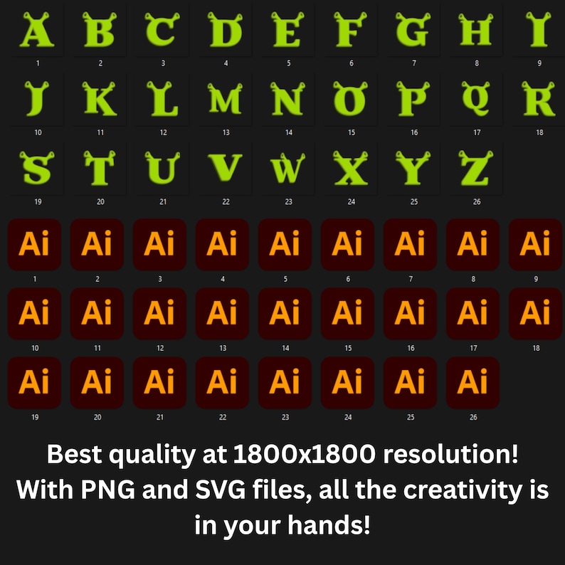 Shrek Themed Alphabet and Numbers Clipart | PNG & SVG Digital Bundle ...