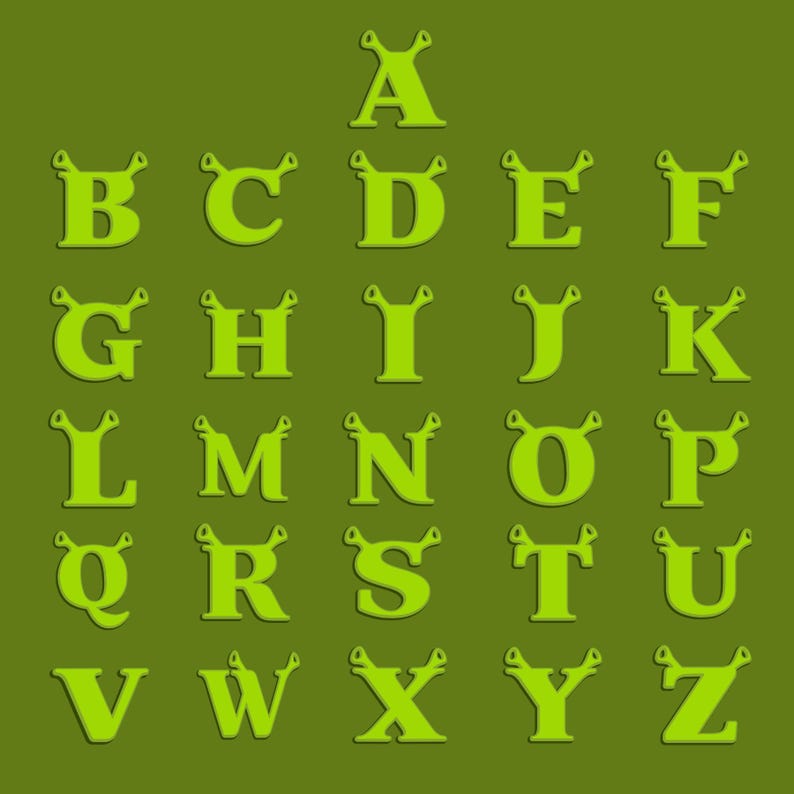 Shrek Alphabet Letters | PNG & SVG | Cartoon Green Letters Clipart ...