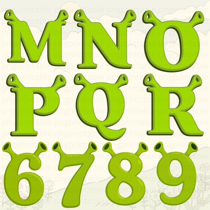 Shrek Themed Alphabet and Numbers Clipart | PNG & SVG Digital Bundle ...