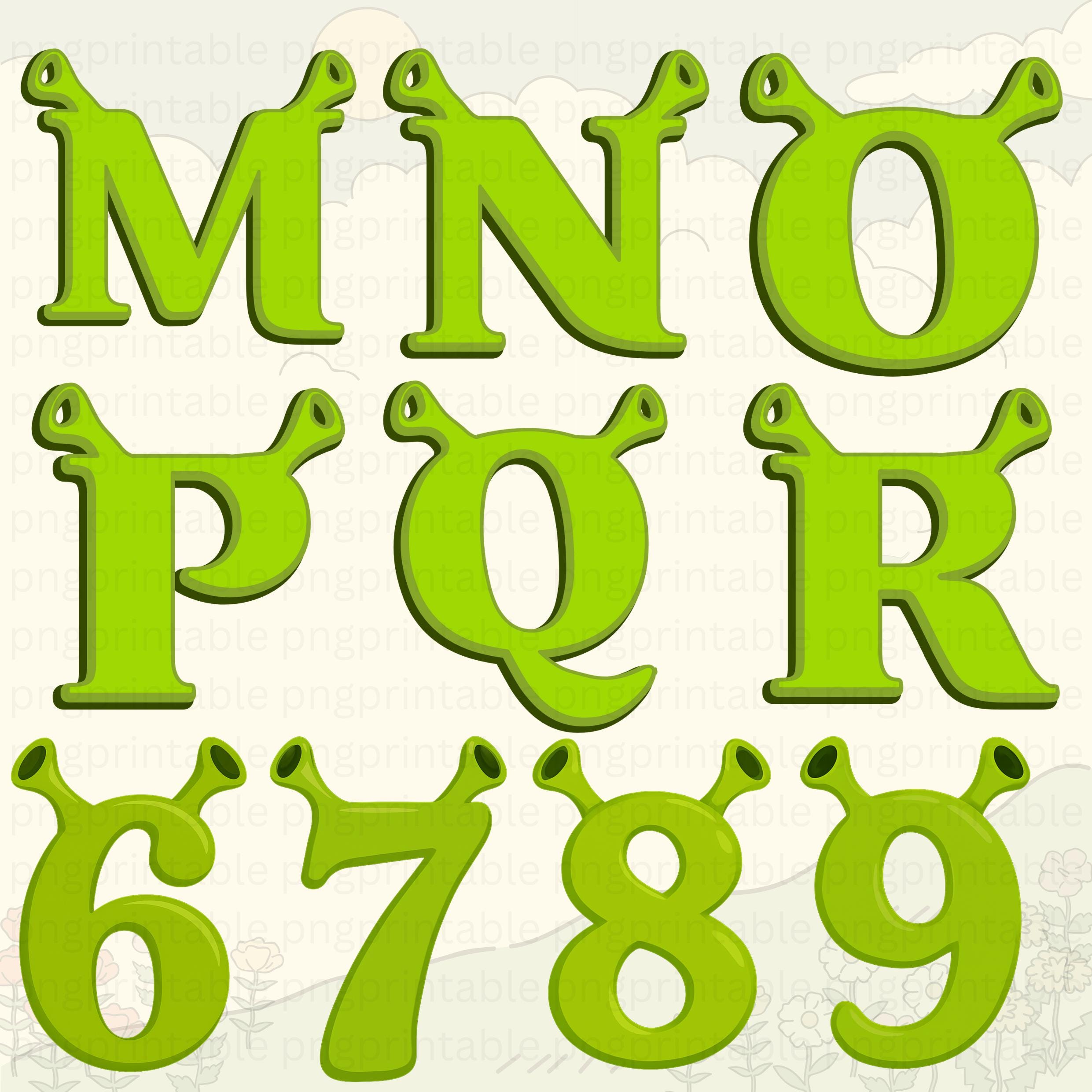 Shrek Themed Alphabet and Numbers Clipart | PNG & SVG Digital Bundle ...