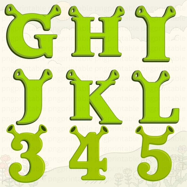 Shrek Themed Alphabet and Numbers Clipart | PNG & SVG Digital Bundle ...