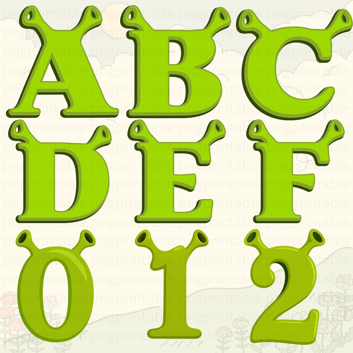 Shrek Themed Alphabet and Numbers Clipart | PNG & SVG Digital Bundle ...