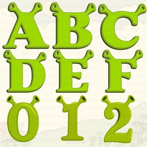 Shrek Themed Alphabet and Numbers Clipart | PNG & SVG Digital Bundle ...