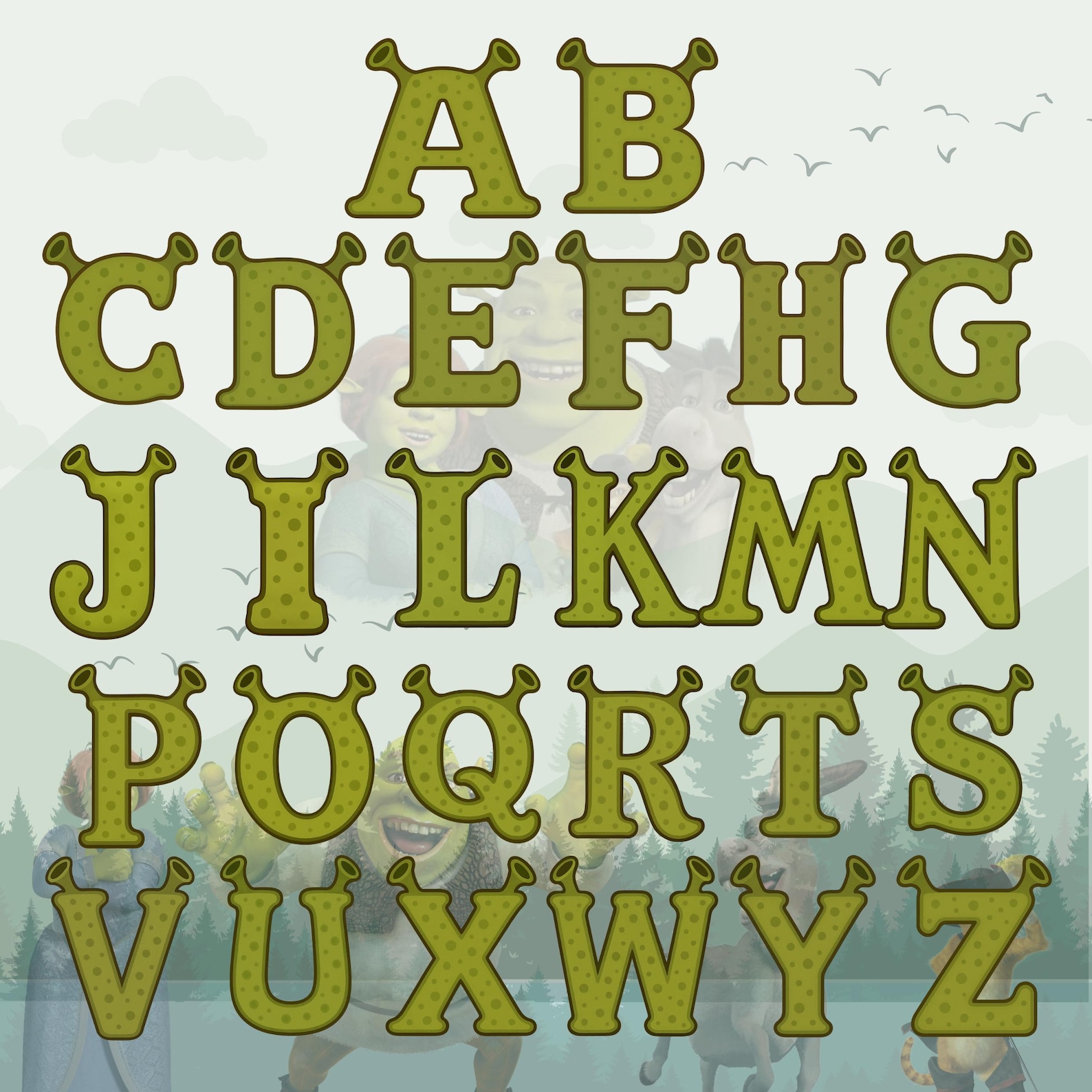 Shrek Alphabet Letters | PNG & SVG | Cartoon Green Letters Clipart ...