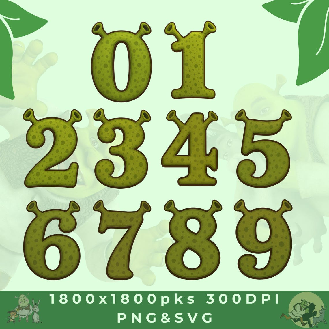 Shrek Birthday Party Decor | PNG & SVG Digital Download | Shrek Numbers ...