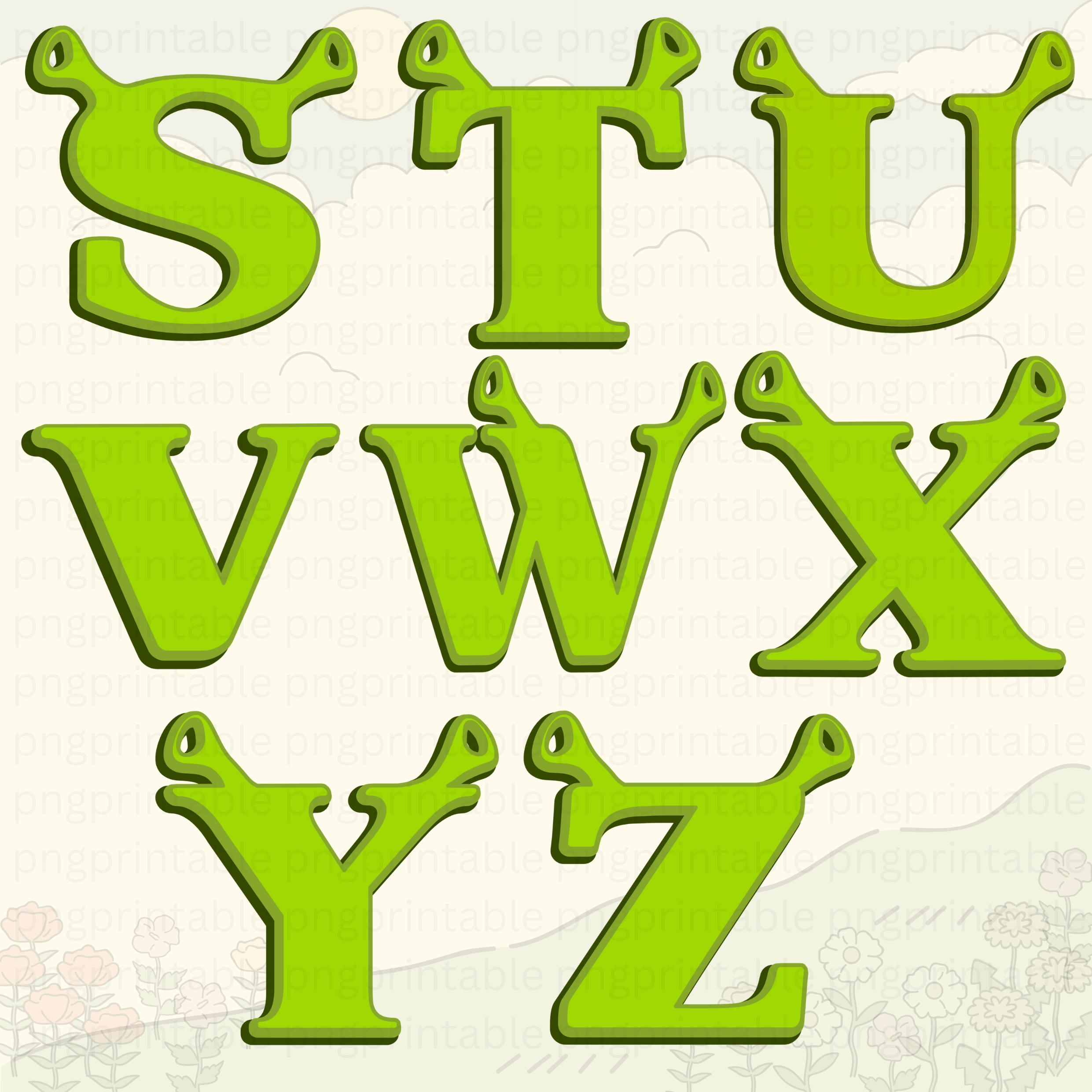 Shrek Themed Alphabet and Numbers Clipart | PNG & SVG Digital Bundle ...
