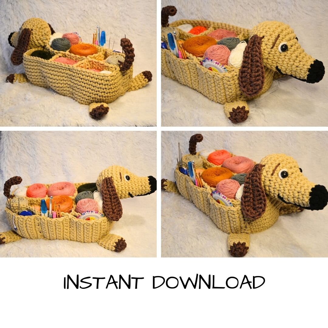 Digital Crochet Organizer Pattern -crochet Puppy -wool Organizer -cordondepolyester -dachshund ...