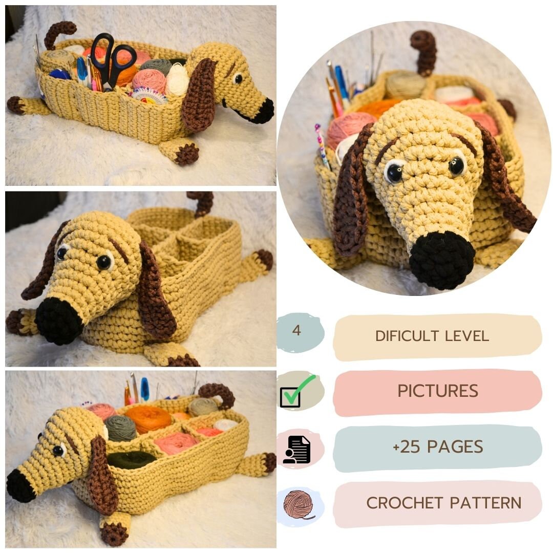 Digital Crochet Organizer Pattern -crochet Puppy -wool Organizer -cordondepolyester -dachshund ...