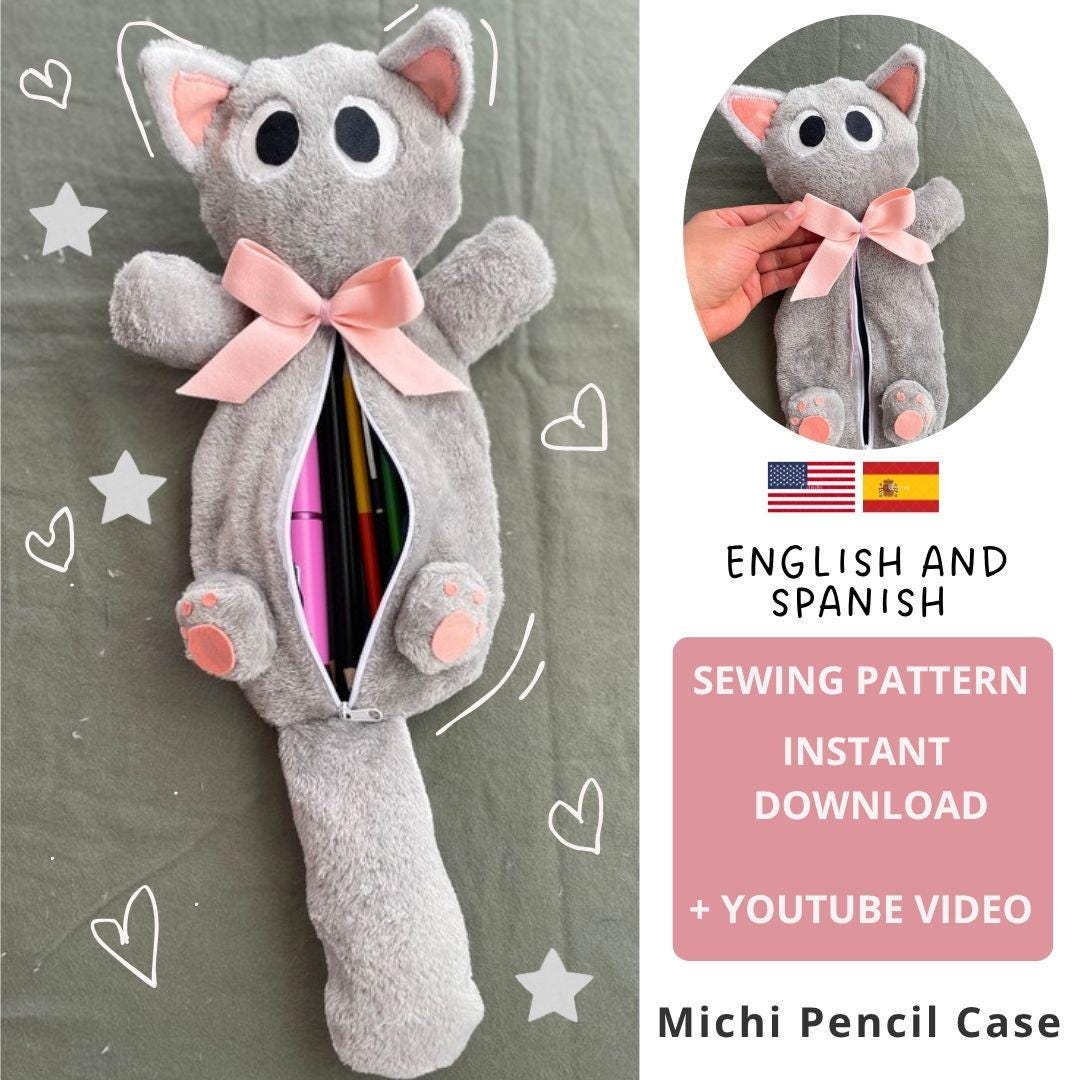 Kawaii Cat Pencil Case Sewing Pattern Pdf–cute Zipper Pouch for Makeup ...