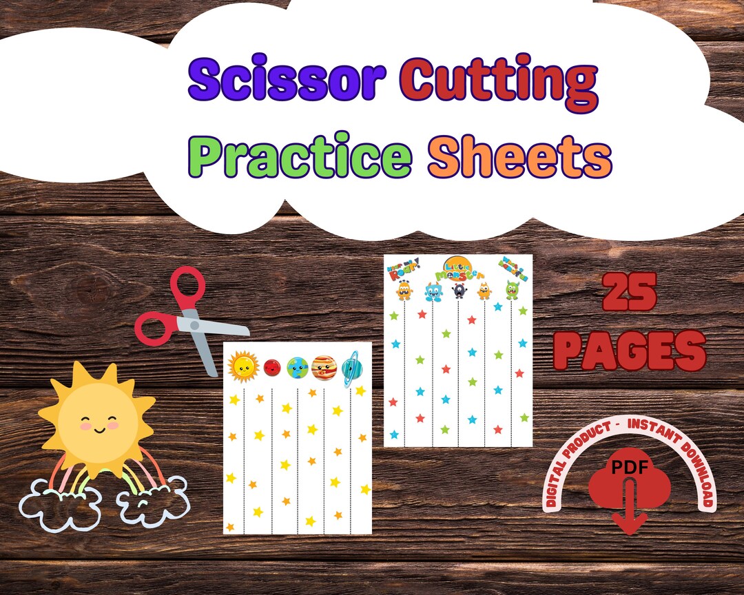 Scissor Skills Practice Sheets 25 Sheets Perfect for Learners of All ...