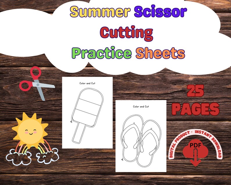 Summer Scissor Skills Practice 16 Sheets Perfect for Learners of All ...