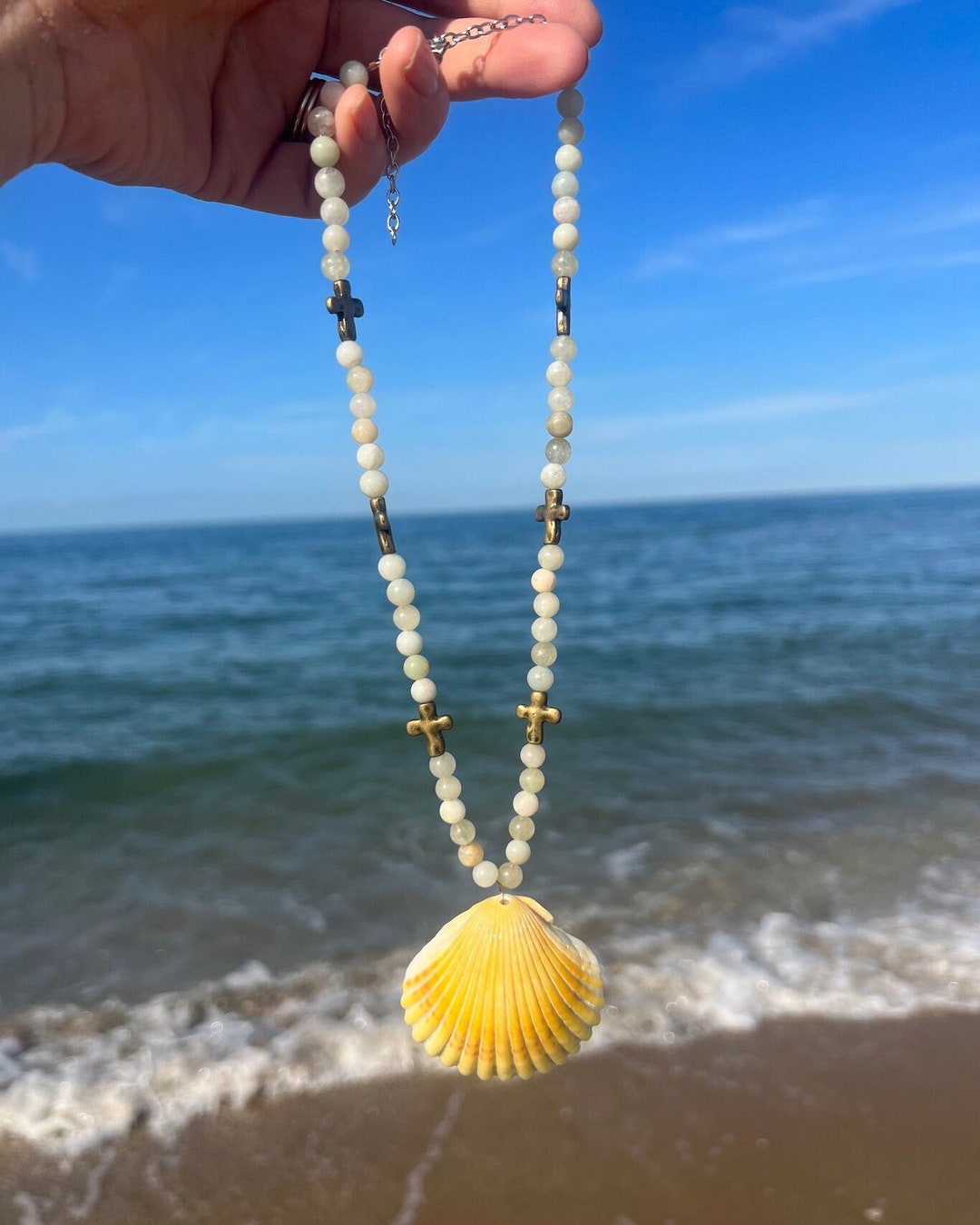 Shell Pendant Choker Necklace With Crosses - AURORA - Etsy