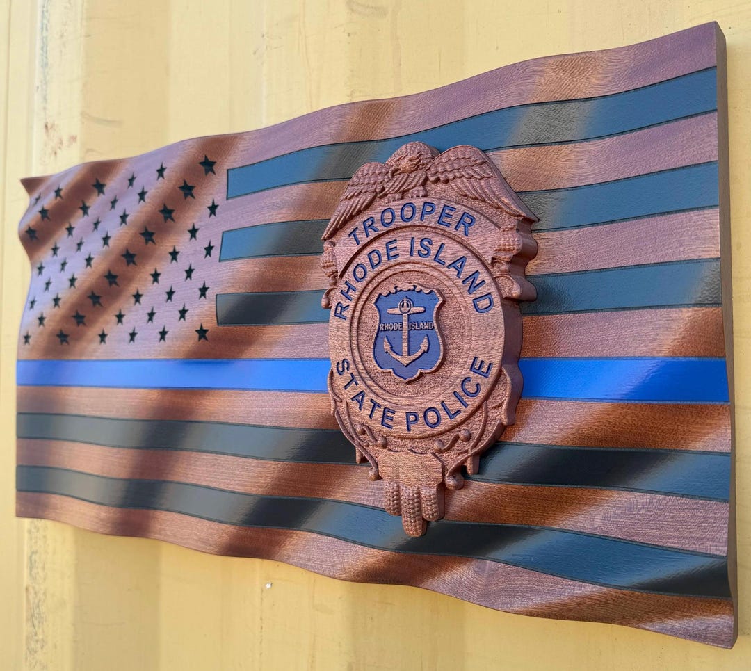 RI State Trooper Wavy Flag, Rhode Island State Police Wood Badge ...